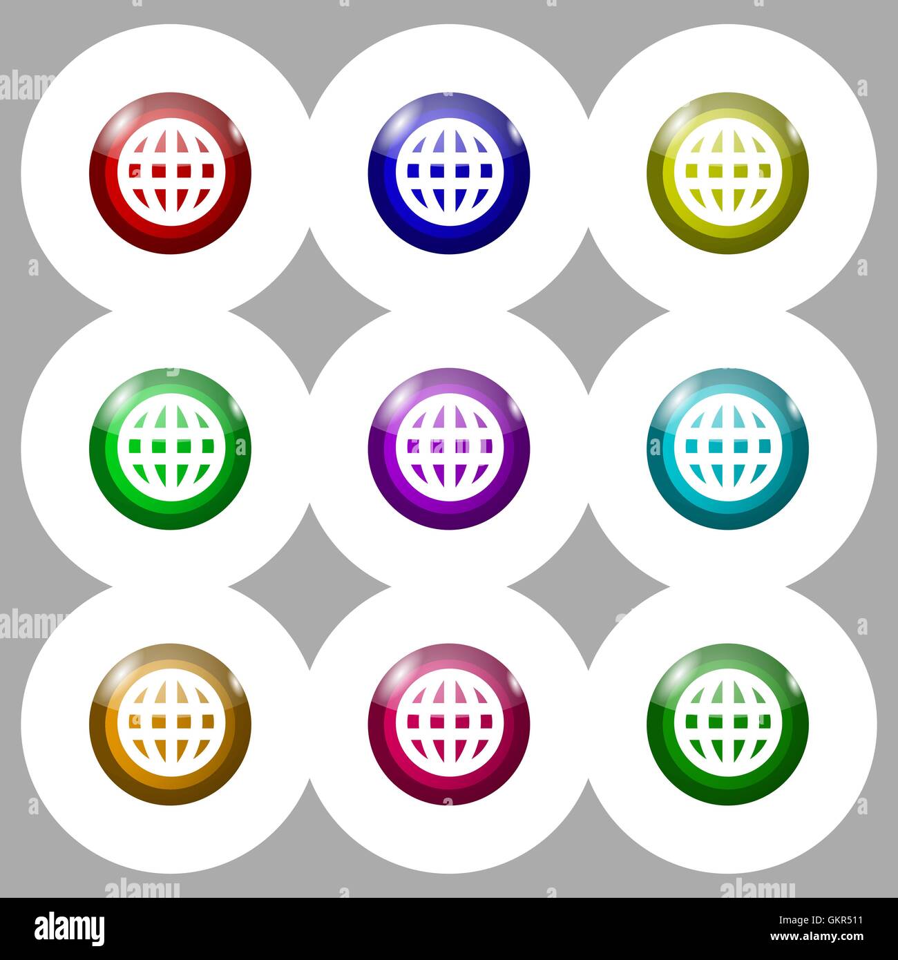 Globe, World map geography icon sign. symbol on nine round colourful ...
