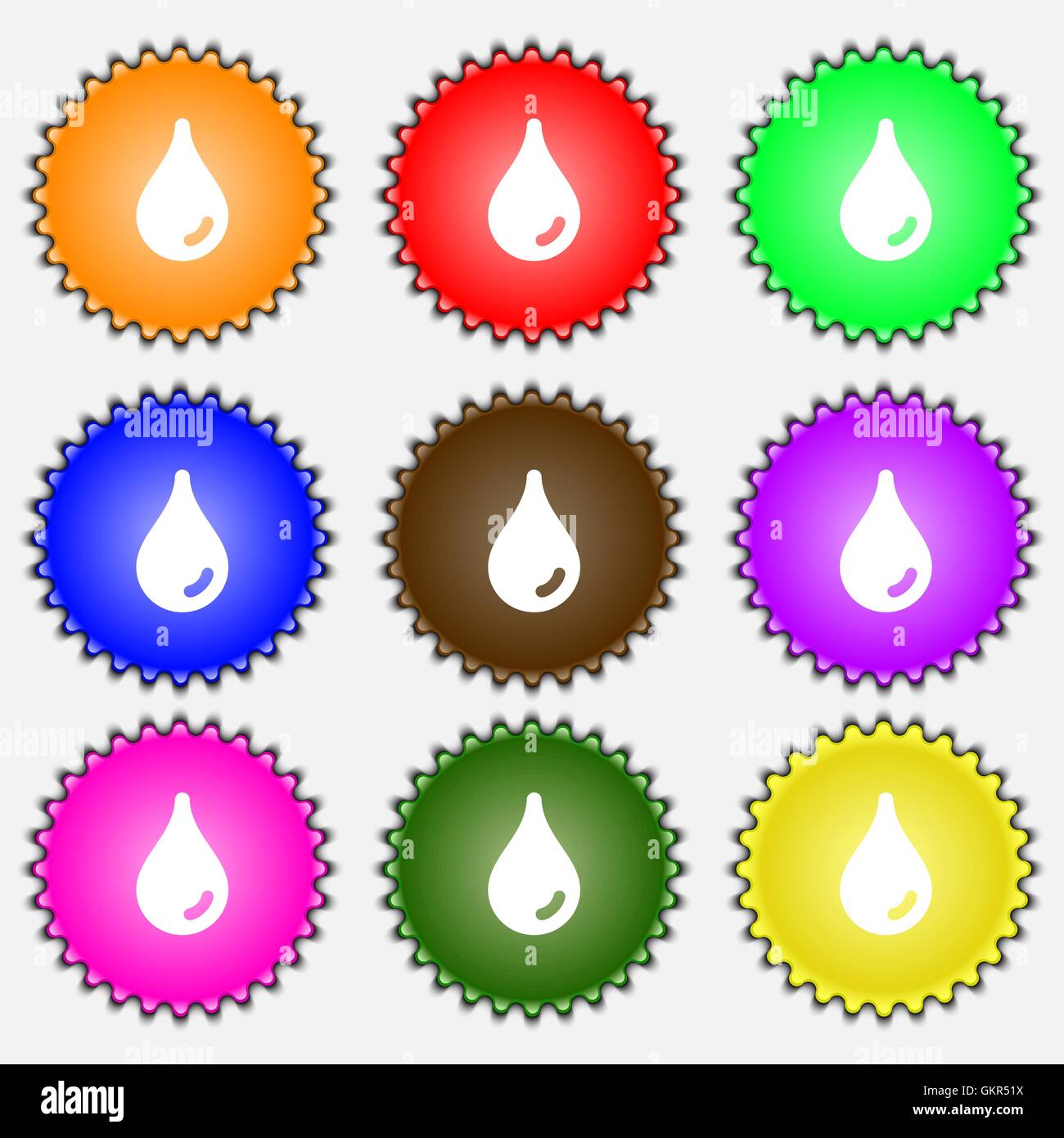 Water drop icon sign. A set of nine different colored labels. Vector ...
