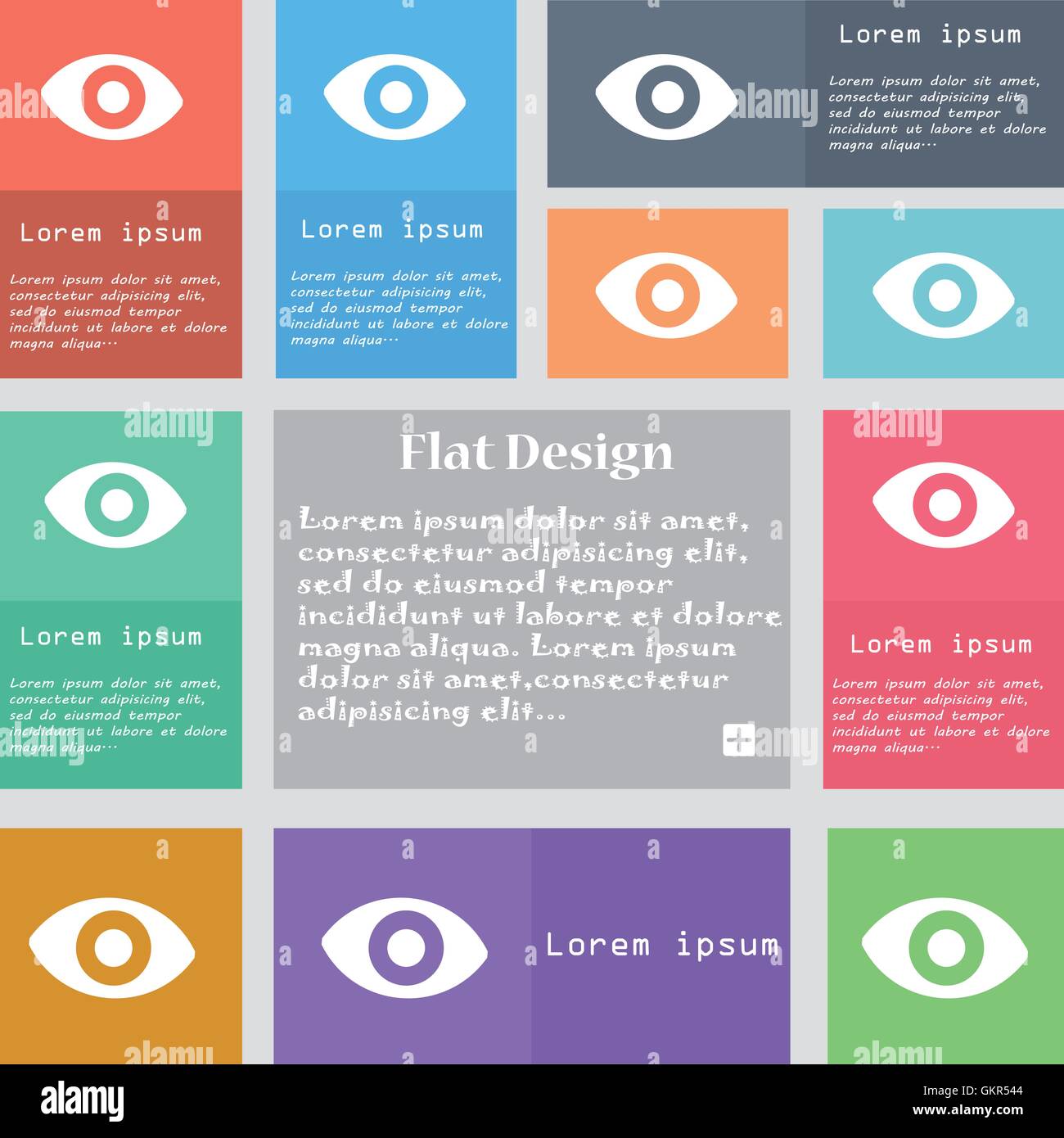 sixth sense, the eye icon sign. Set of multicolored buttons with space ...