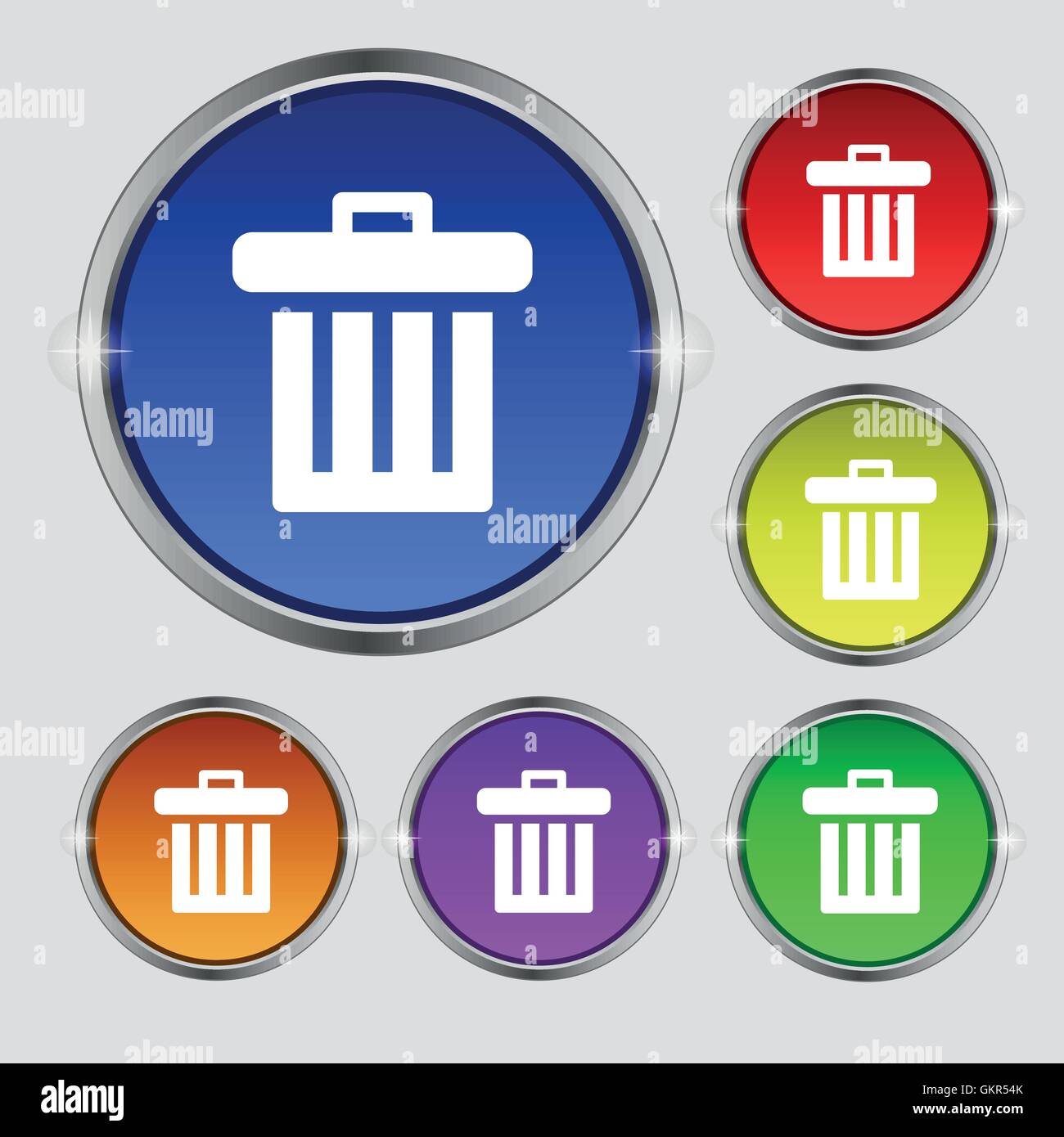 Recycle bin icon sign. Round symbol on bright colourful buttons. Vector ...