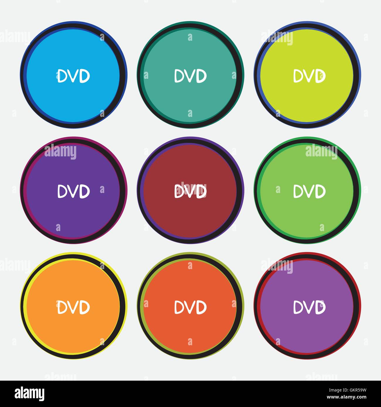 dvd icon sign. Nine multi colored round buttons. Vector Stock Vector ...