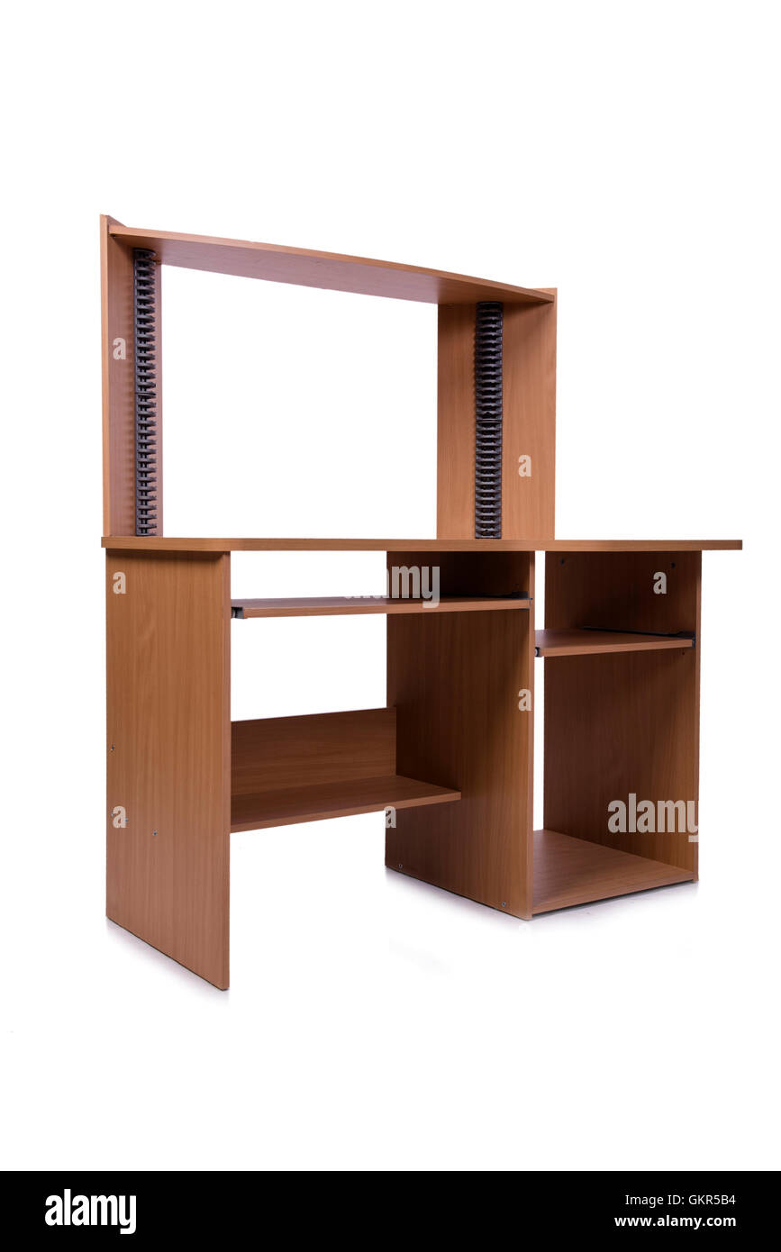 Computer home desk isolated on the white background Stock Photo - Alamy