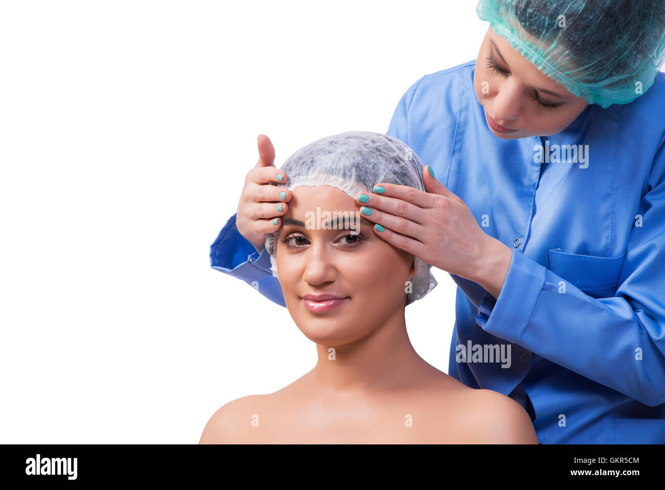 Young woman preparing for plastic surgery isolated on white Stock Photo ...