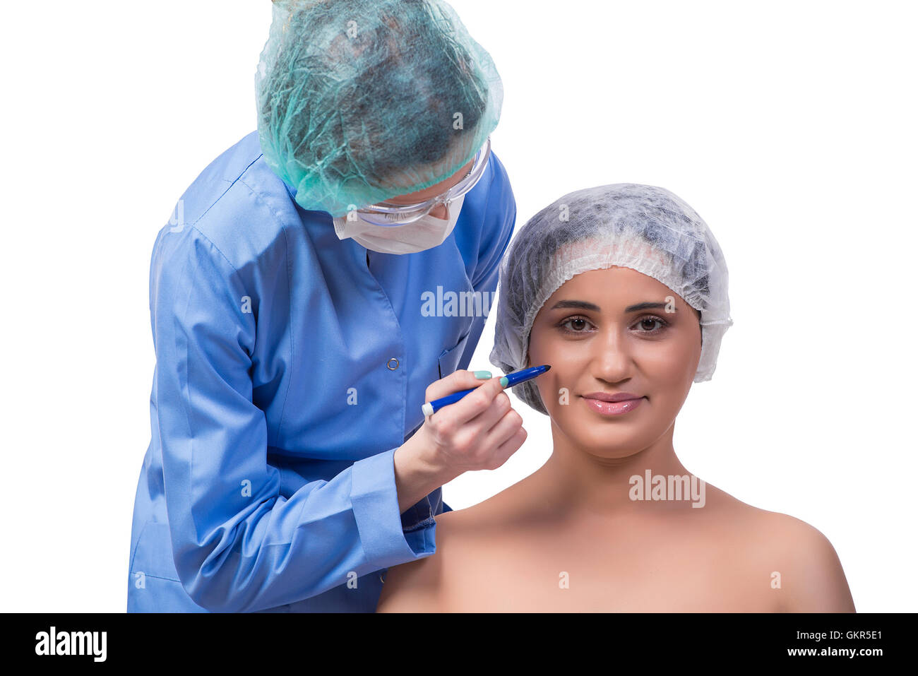 Young woman preparing for plastic surgery isolated on white Stock Photo ...