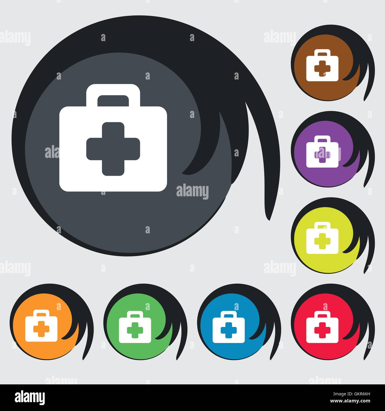 first aid kit icon sign. Symbol on eight colored buttons. Vector Stock ...