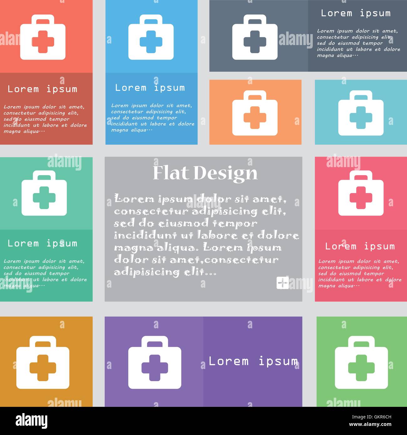 first aid kit icon sign. Set of multicolored buttons with space for ...