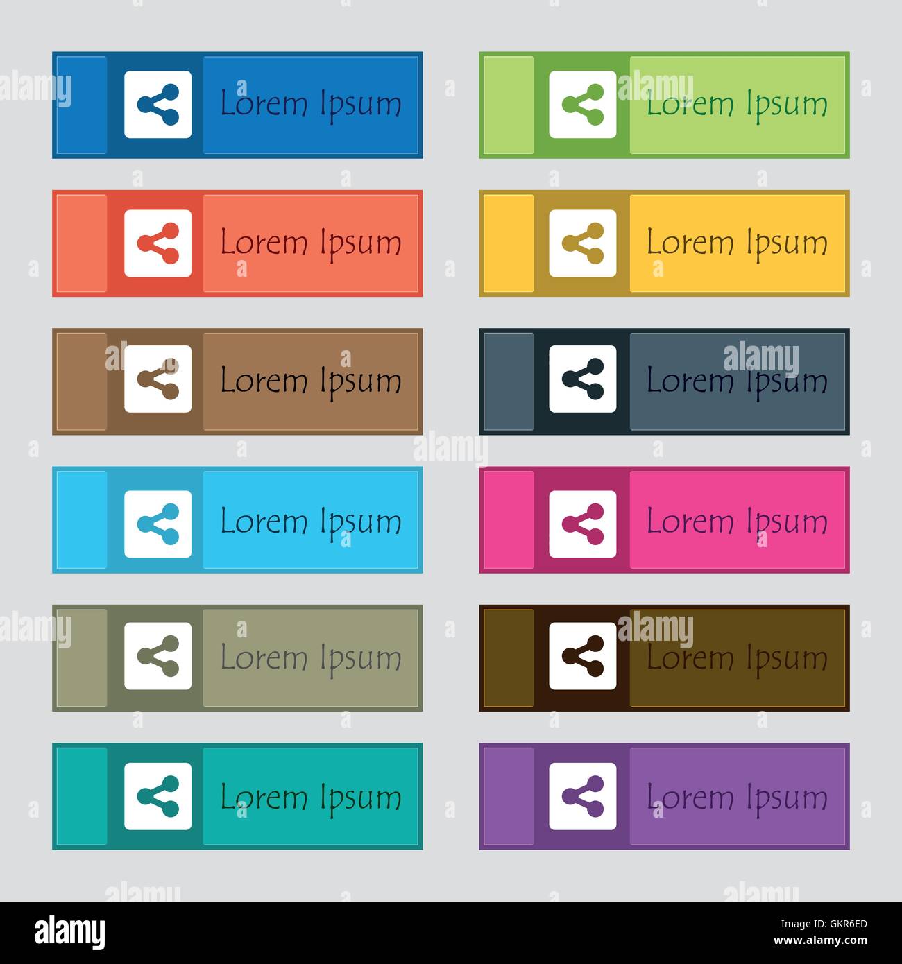 Share icon sign. Set of twelve rectangular, colorful, beautiful, high ...