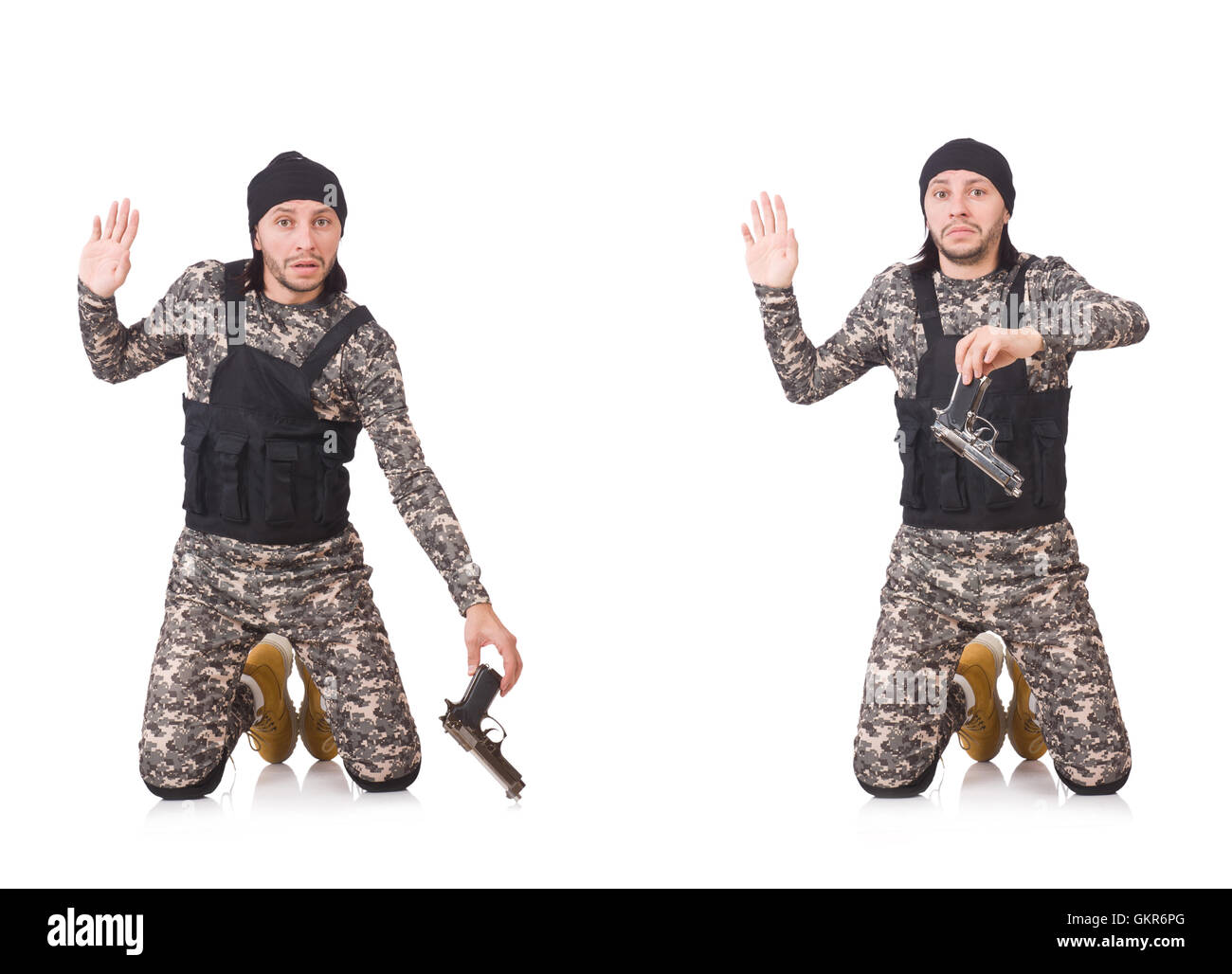 Soldier with gun isolated on white Stock Photo - Alamy