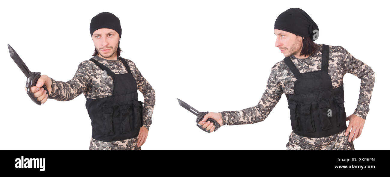 Soldier with knife isolated on white Stock Photo - Alamy