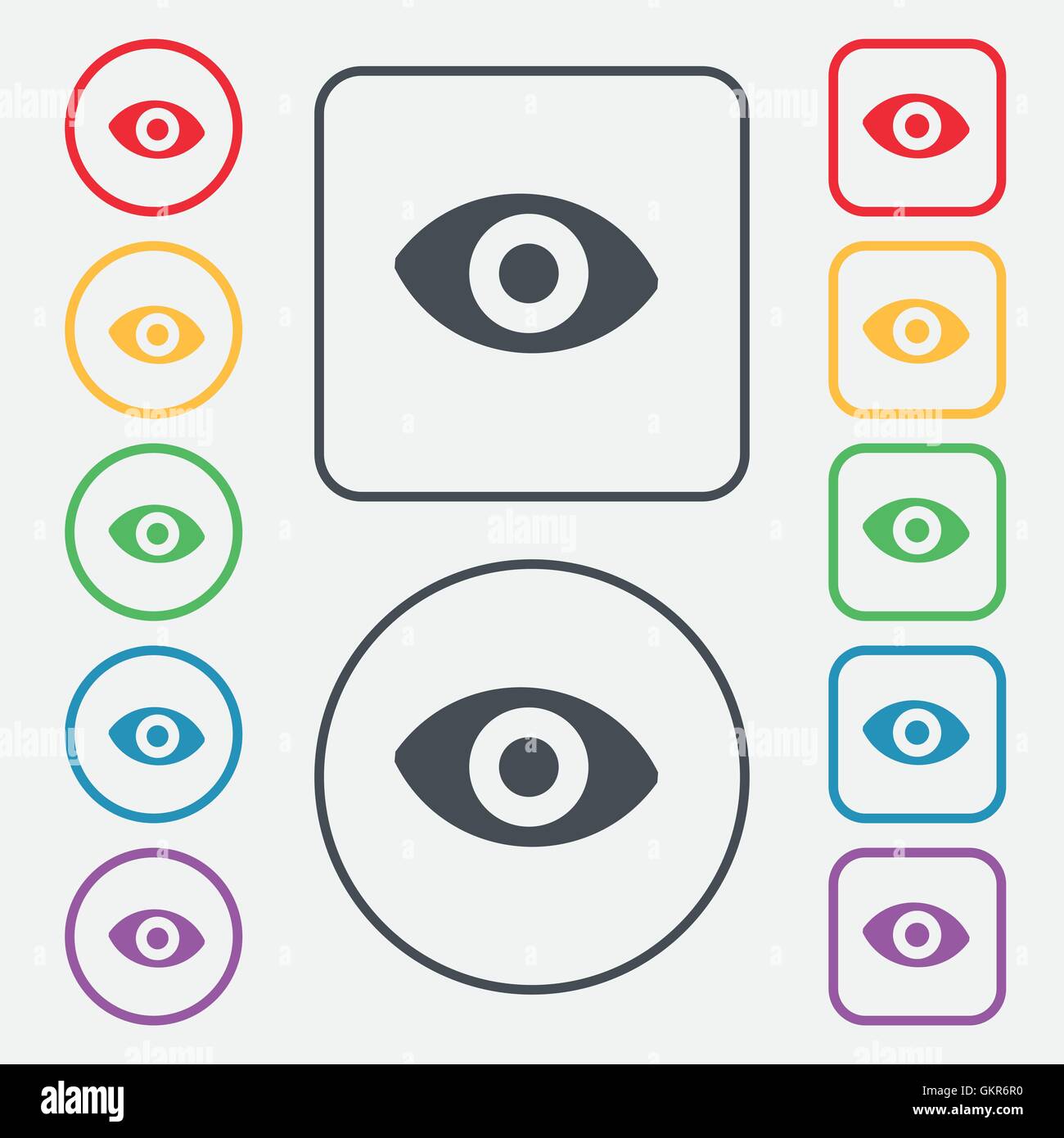 sixth sense, the eye icon sign. symbol on the Round and square buttons ...