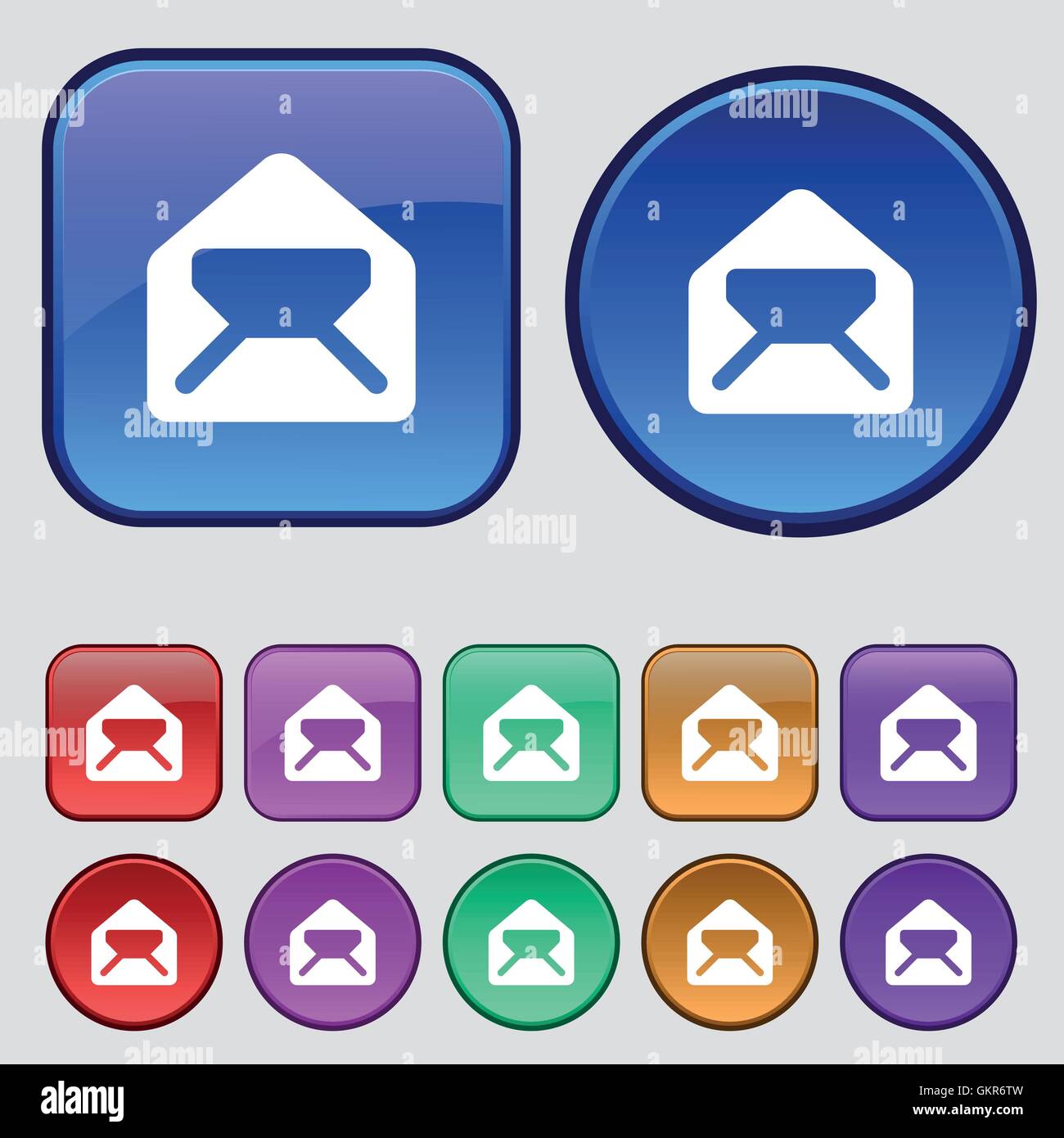 Mail, envelope, letter icon sign. A set of twelve vintage buttons for ...