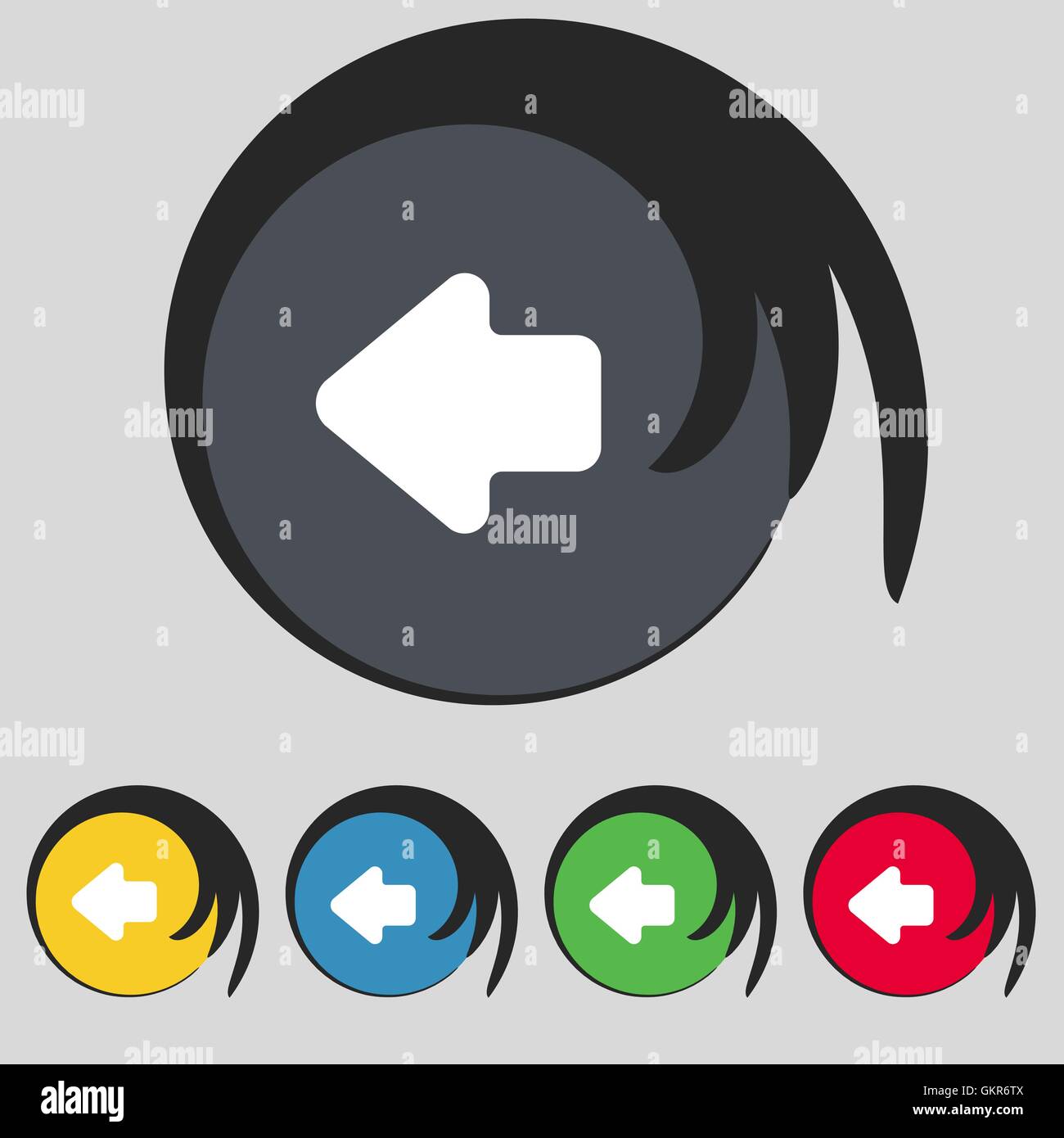 Arrow left, Way out icon sign. Symbol on five colored buttons. Vector ...