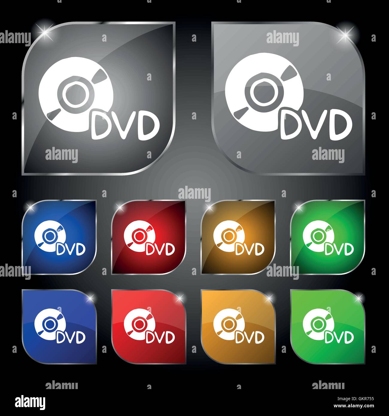 dvd icon sign. Set of ten colorful buttons with glare. Vector Stock ...