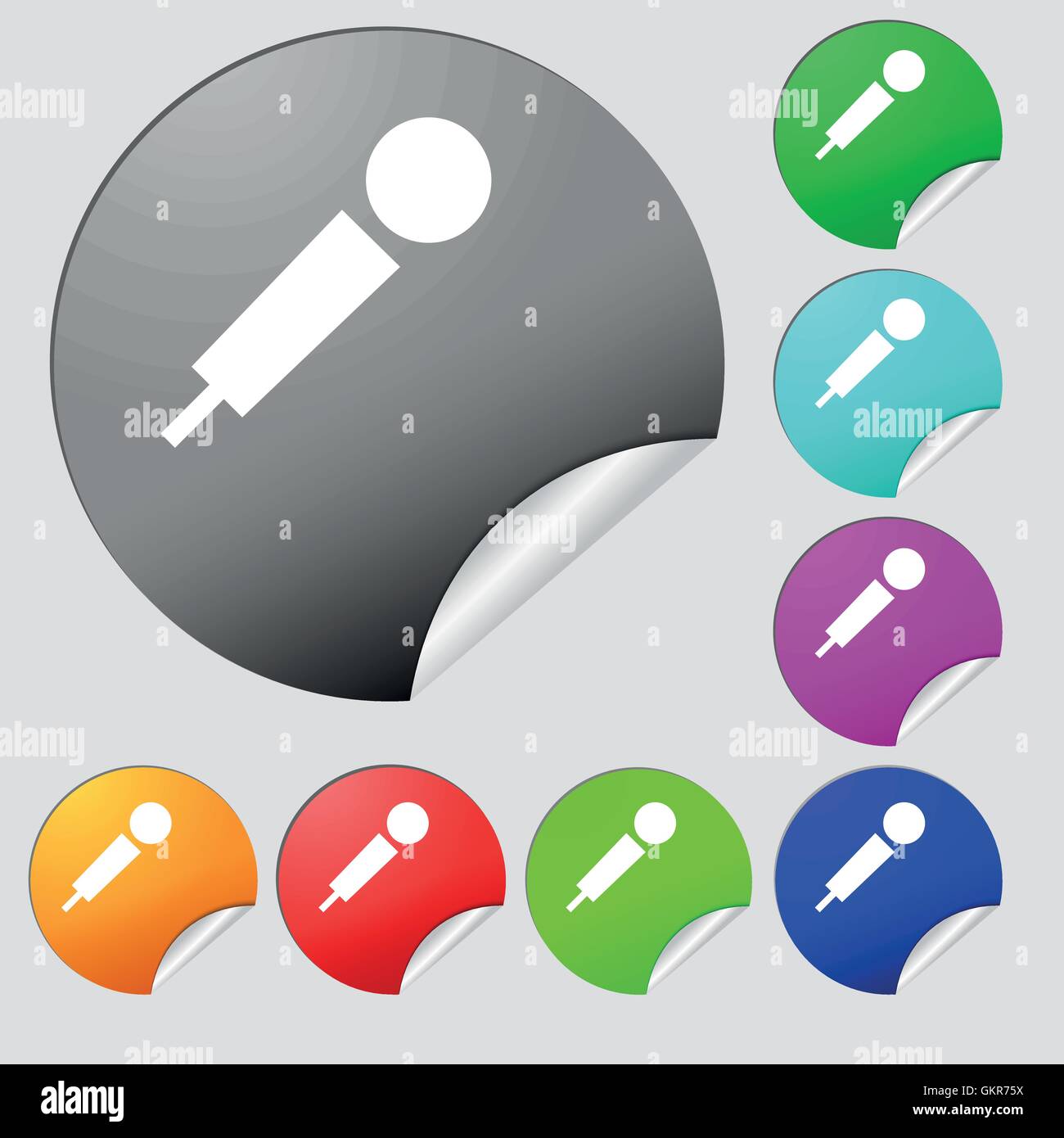 microphone icon sign. Set of eight multi colored round buttons ...