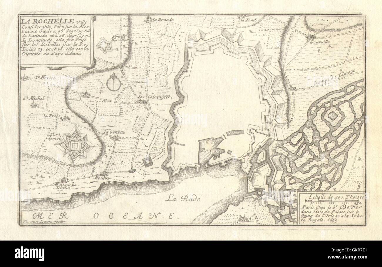 'La Rochelle'. Fortifed town/city plan. Charente-Maritime. DE FER, 1705 ...