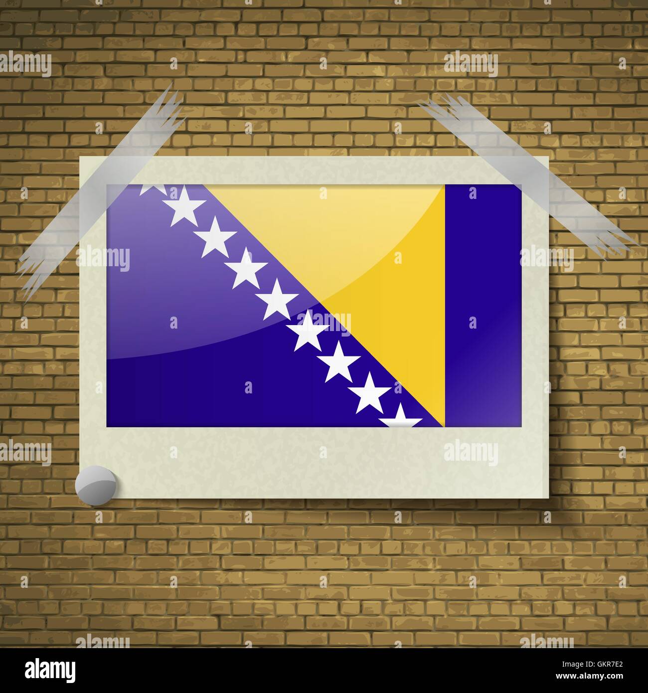 Flags of Bosnia and Herzegovina at frame on a brick background. Vector ...