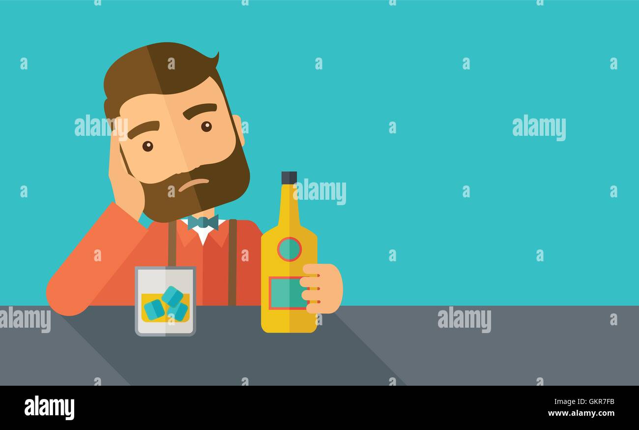 Sad man alone in the bar drinking beer Stock Vector Image & Art - Alamy