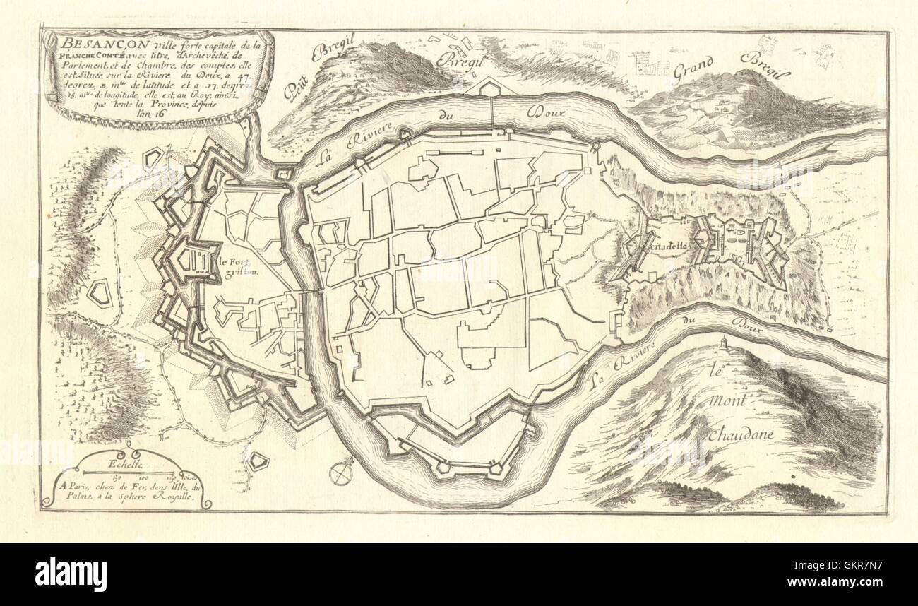 Besançon. Plan of town/city & fortifications. Doubs. DE FER, 1705 ...