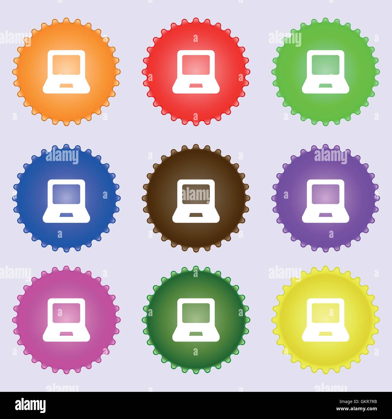 Laptop icon sign. A set of nine different colored labels. Vector Stock ...