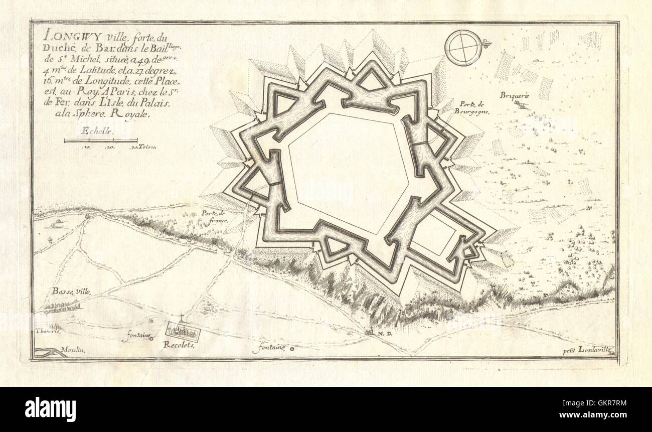 'Longwy'. Fortifed town/city plan. Meurthe-et-Moselle. DE FER, 1705 old ...
