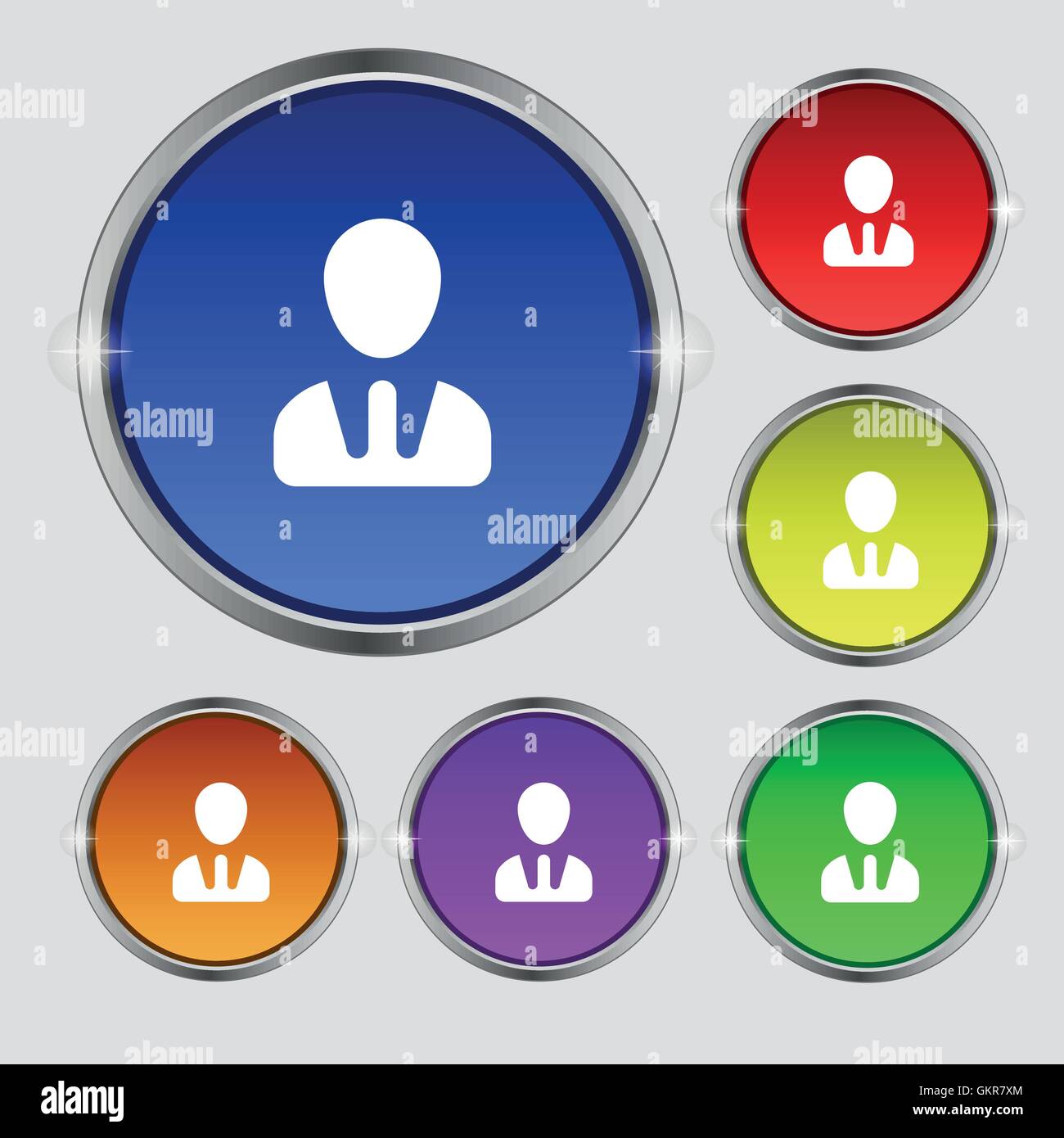 male silhouette icon sign. Round symbol on bright colourful buttons ...