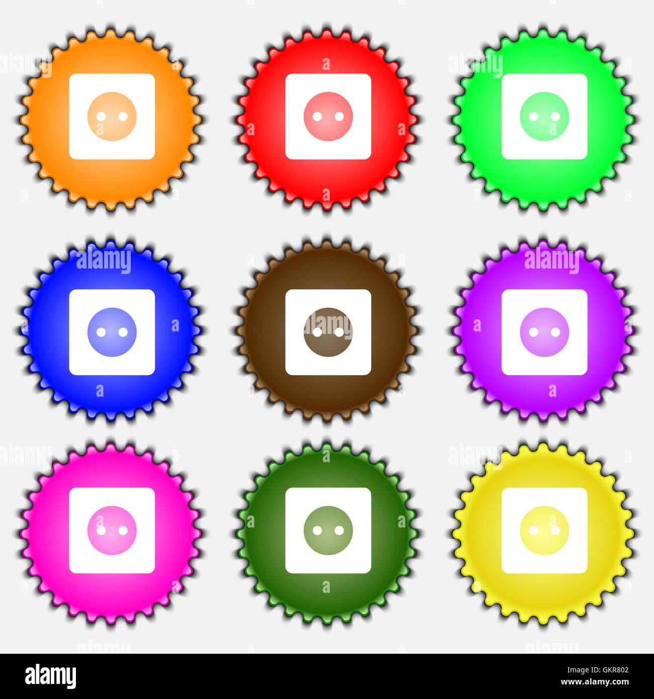 Electric plug, Power energy icon sign. A set of nine different colored ...