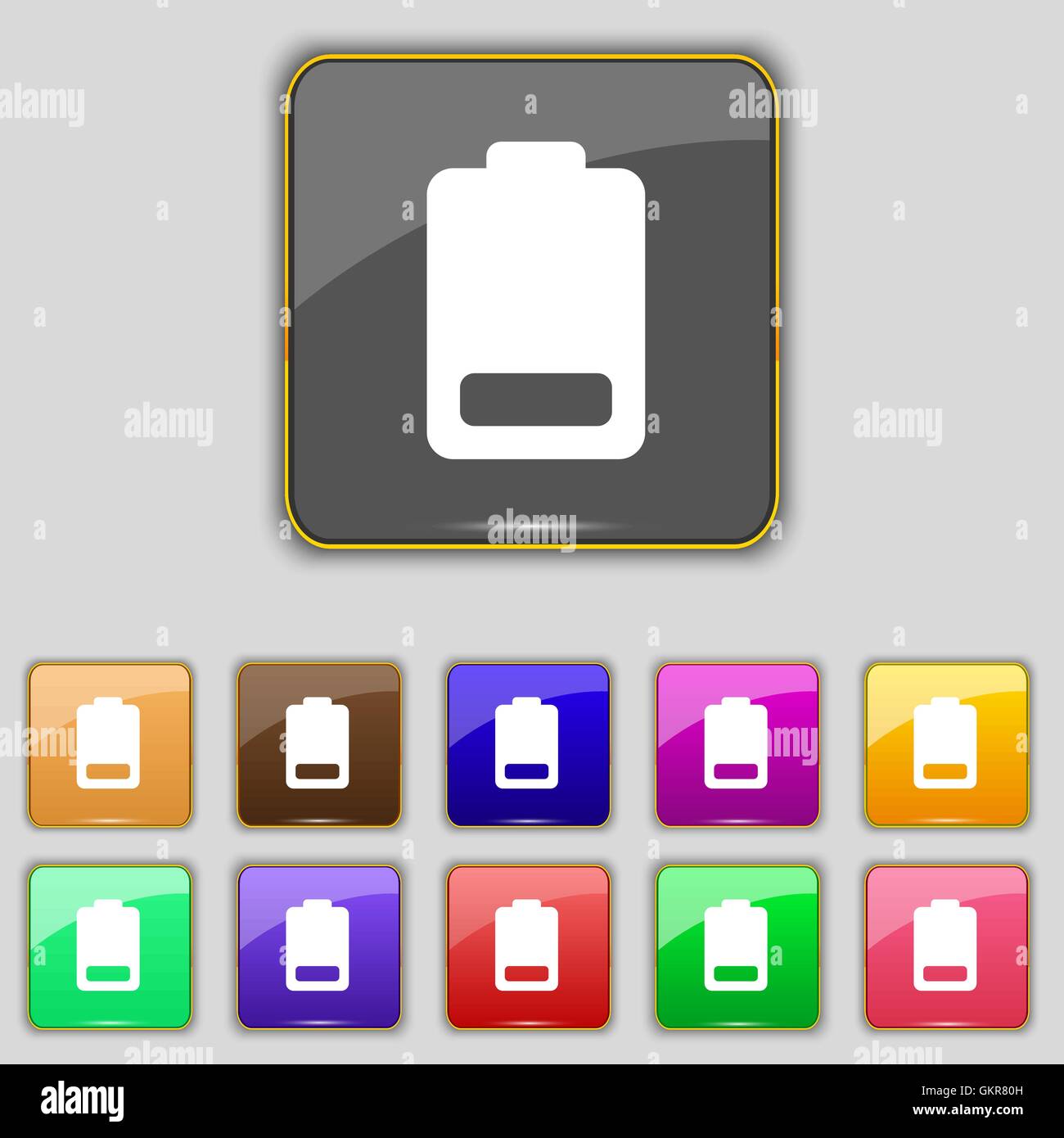 Battery low level, Electricity icon sign. Set with eleven colored ...