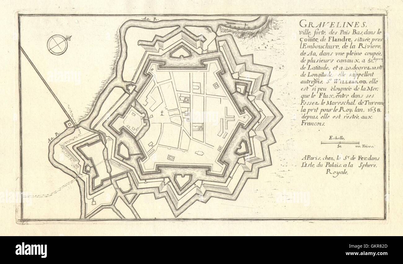 Gravelines. Plan of town/city & fortifications. Nord. DE FER, 1705 ...