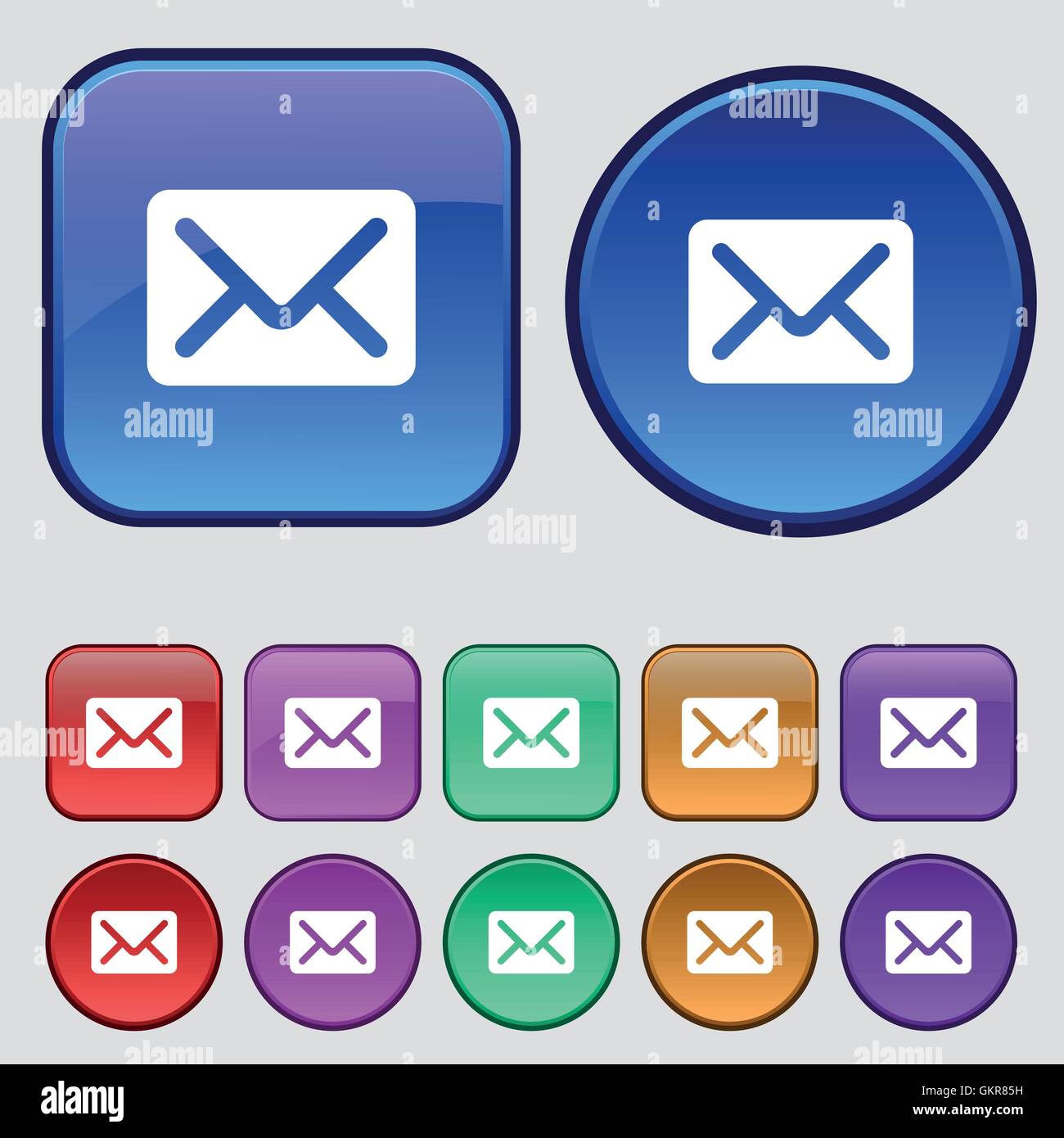 Mail, envelope, letter icon sign. A set of twelve vintage buttons for ...