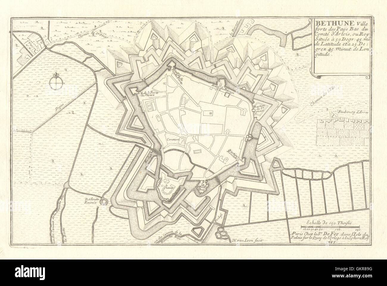 'Bethune'. Béthune. Fortifed town/city plan. Pas-de-Calais. DE FER ...