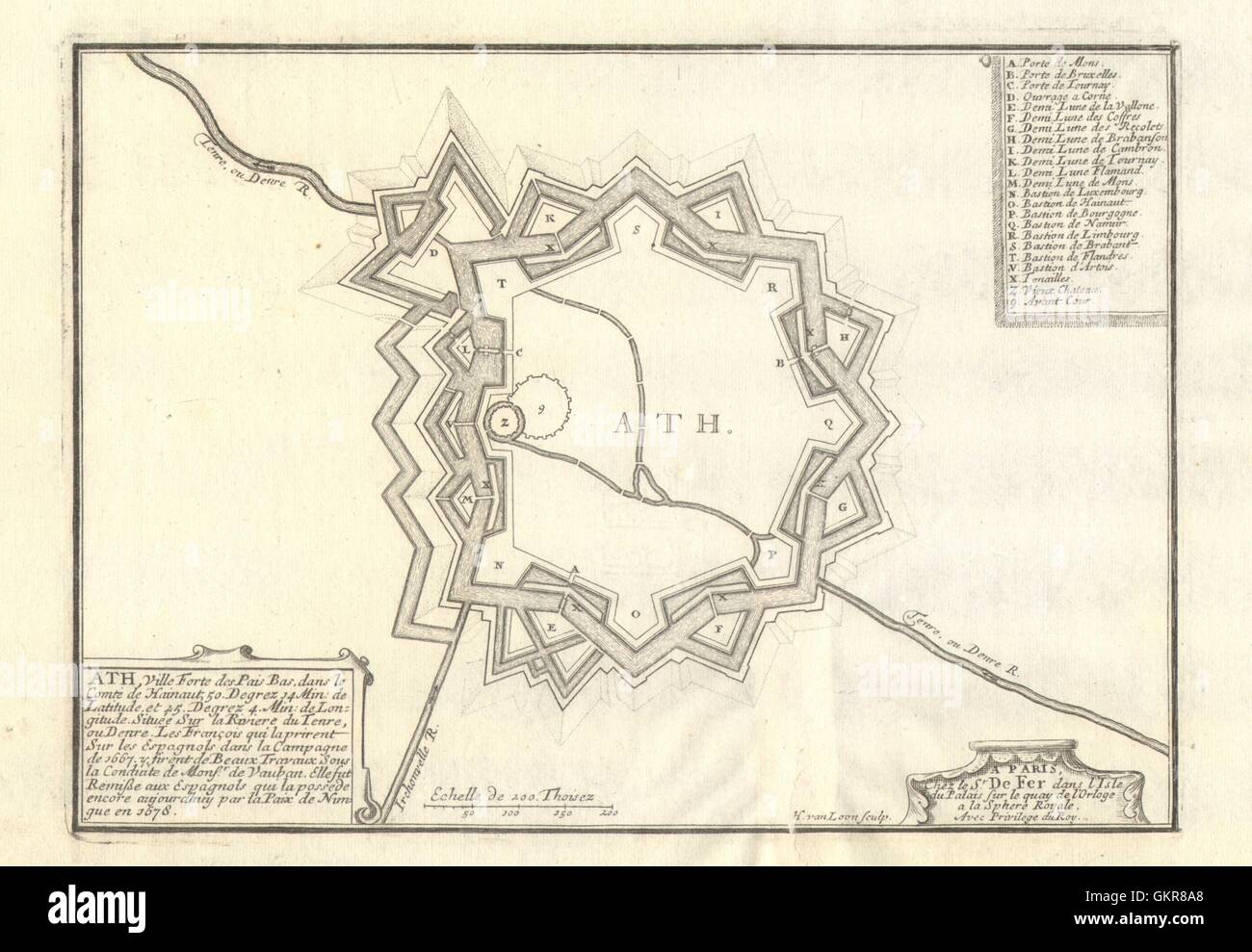 Ath, Belgium. Plan of town/city & fortifications. DE FER, 1705 antique ...