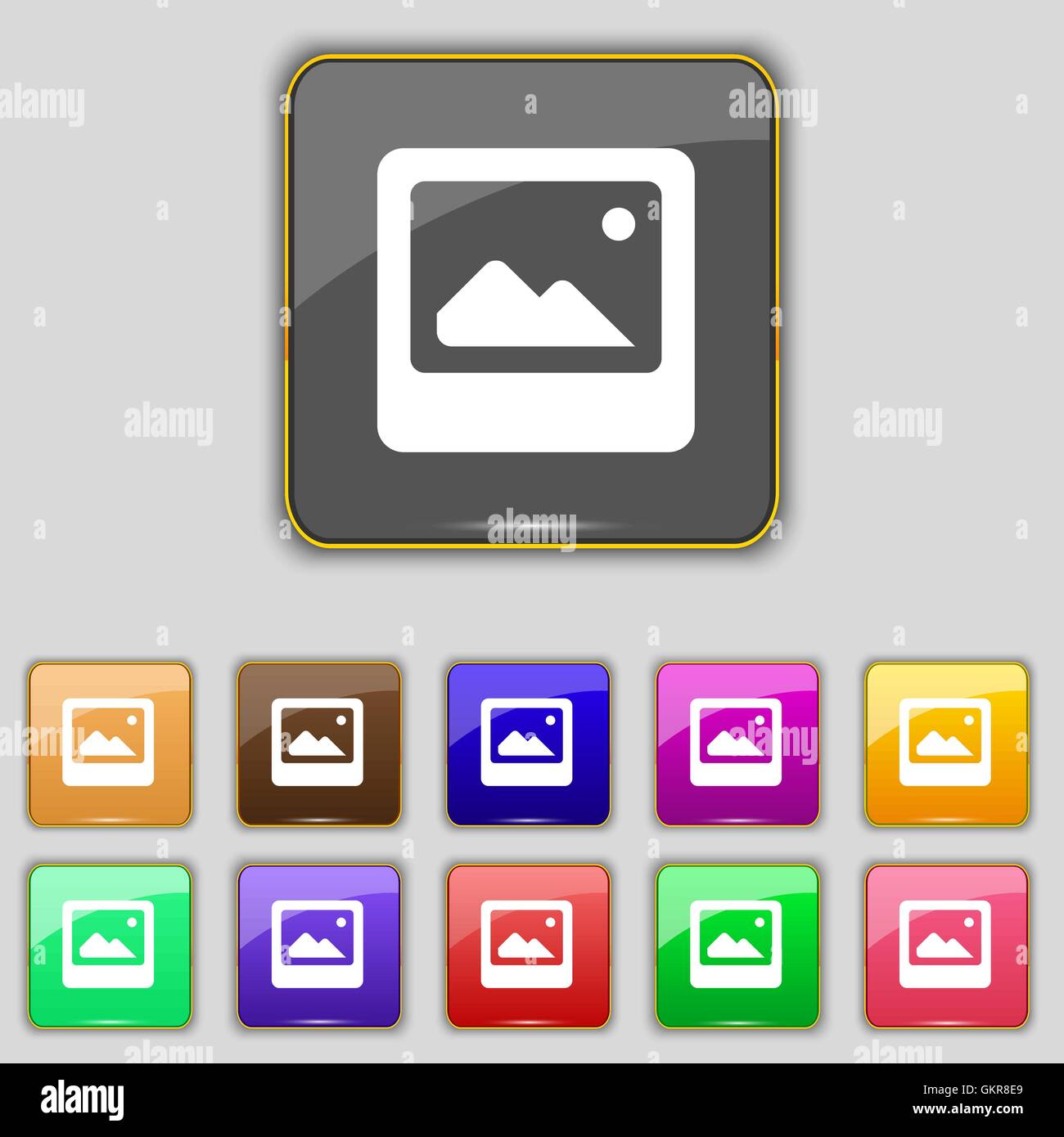 Photo frame template icon sign. Set with eleven colored buttons for ...