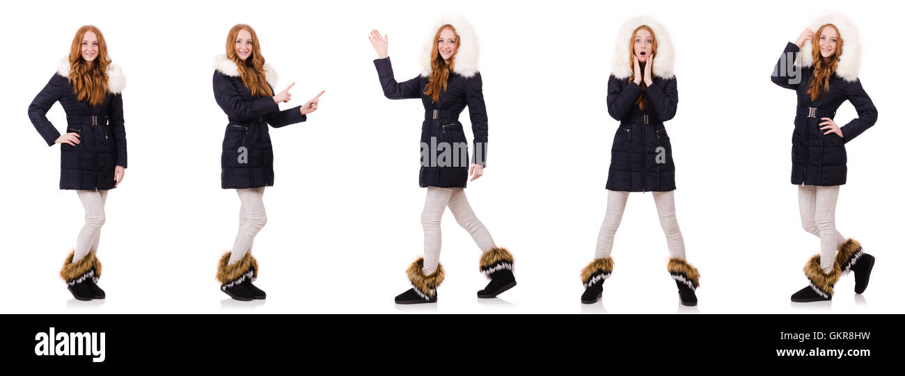 Pretty girl in warm clothes isolated on white Stock Photo - Alamy