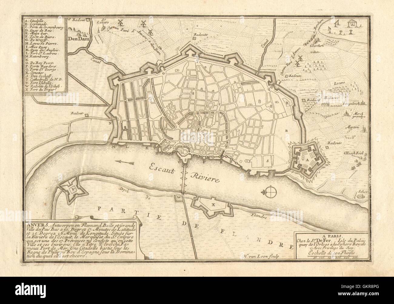 'Anvers'. Antwerp Antwerpen. Fortified town/city plan. Belgium. DE FER ...