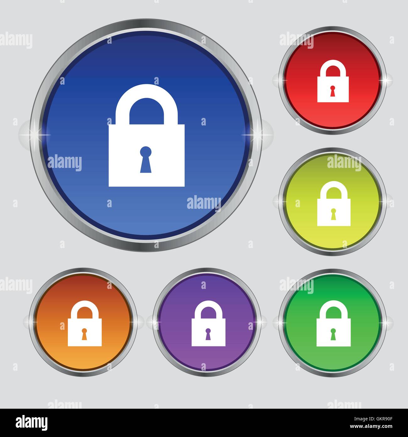 closed lock icon sign. Round symbol on bright colourful buttons. Vector ...