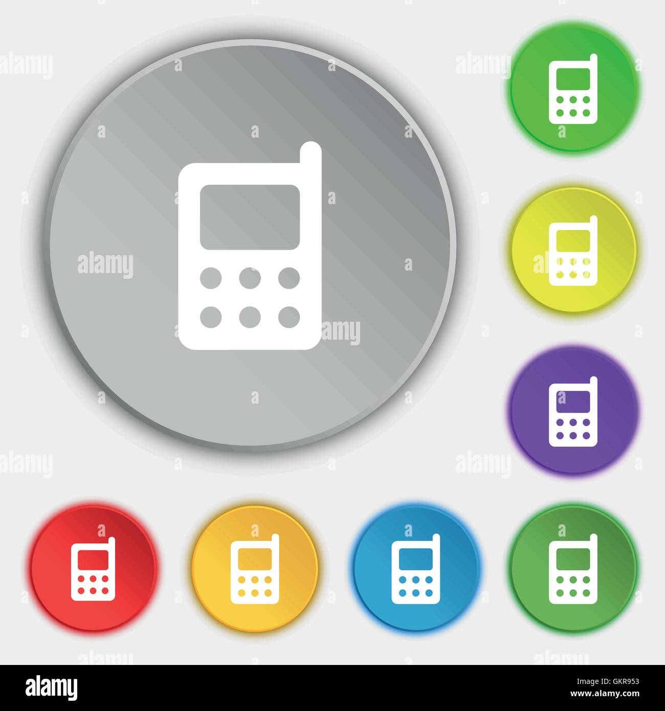 mobile phone icon sign. Symbol on five flat buttons. Vector Stock ...