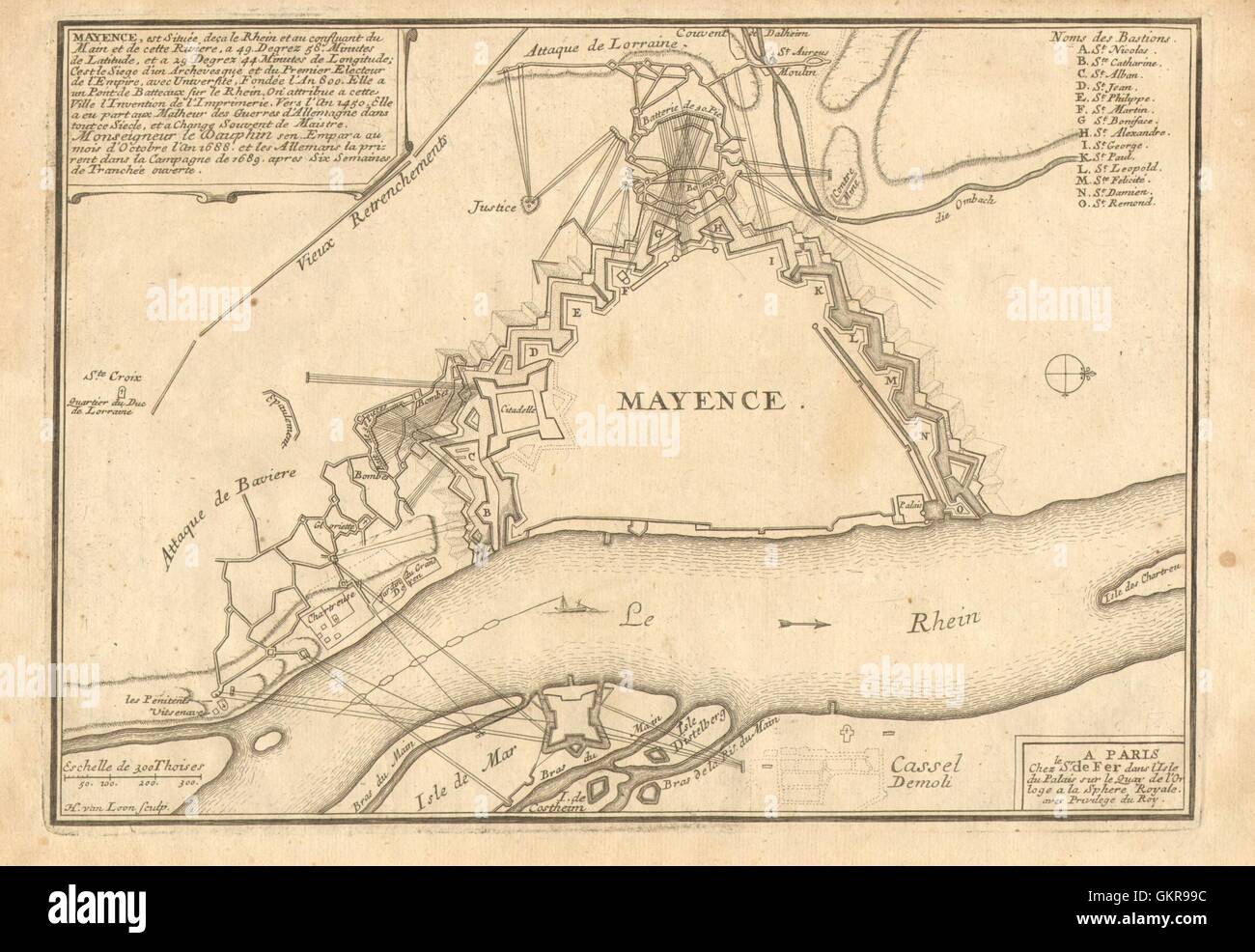 'Mayence'. Mainz. Plan of town/city & fortifications. Germany. DE FER ...