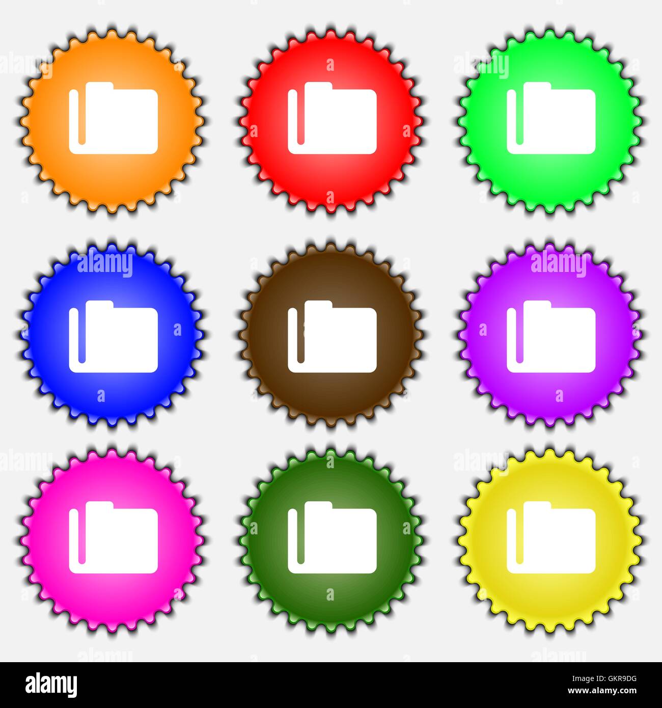Document folder icon sign. A set of nine different colored labels ...