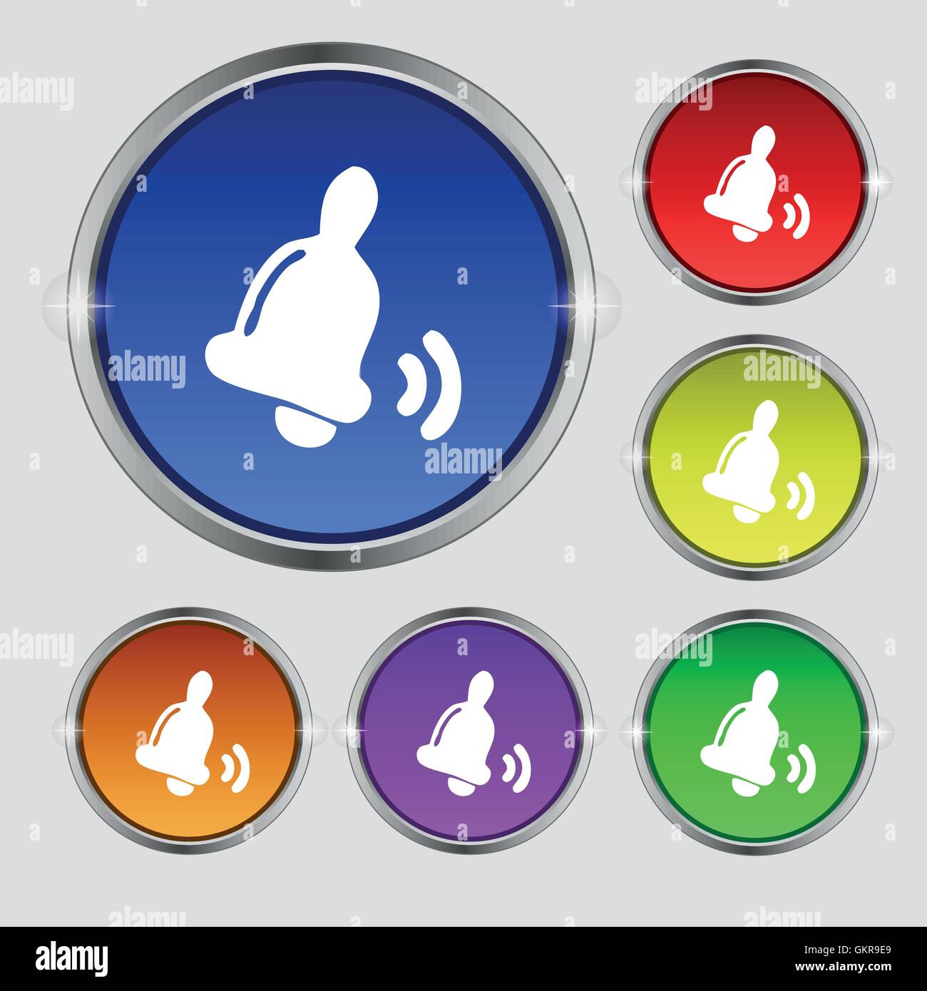 Bell icon sign. Round symbol on bright colourful buttons. Vector Stock ...