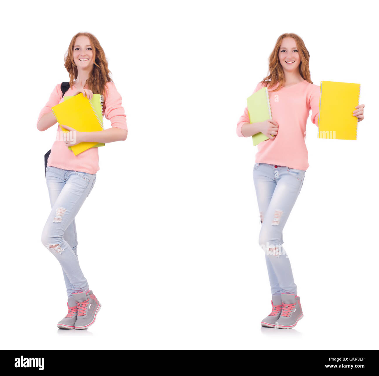 Young student with notebooks isolated on white Stock Photo - Alamy