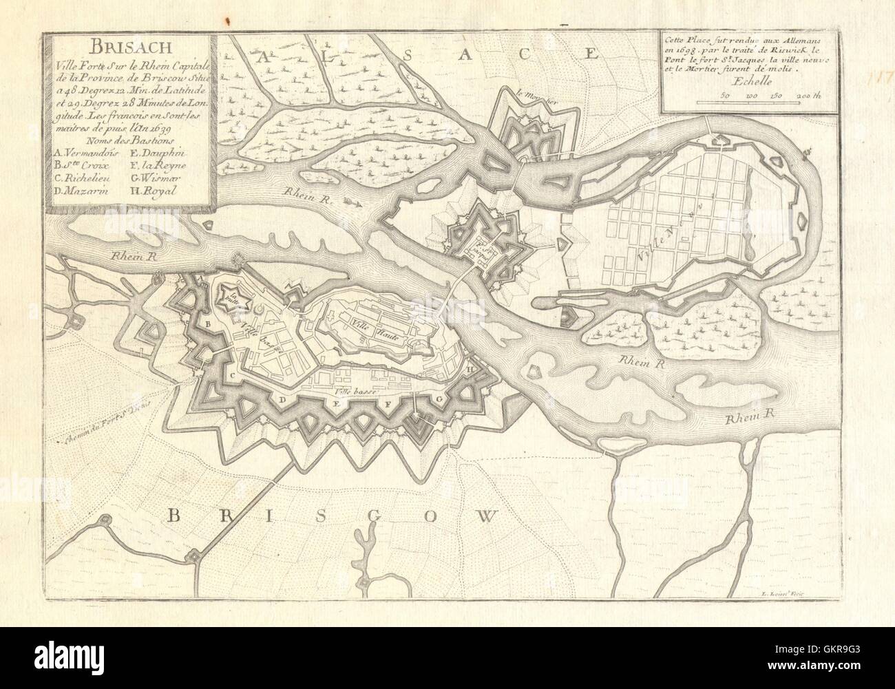'Brisach'. Breisach. Fortifed town/city plan. Germany. DE FER, 1705 old ...