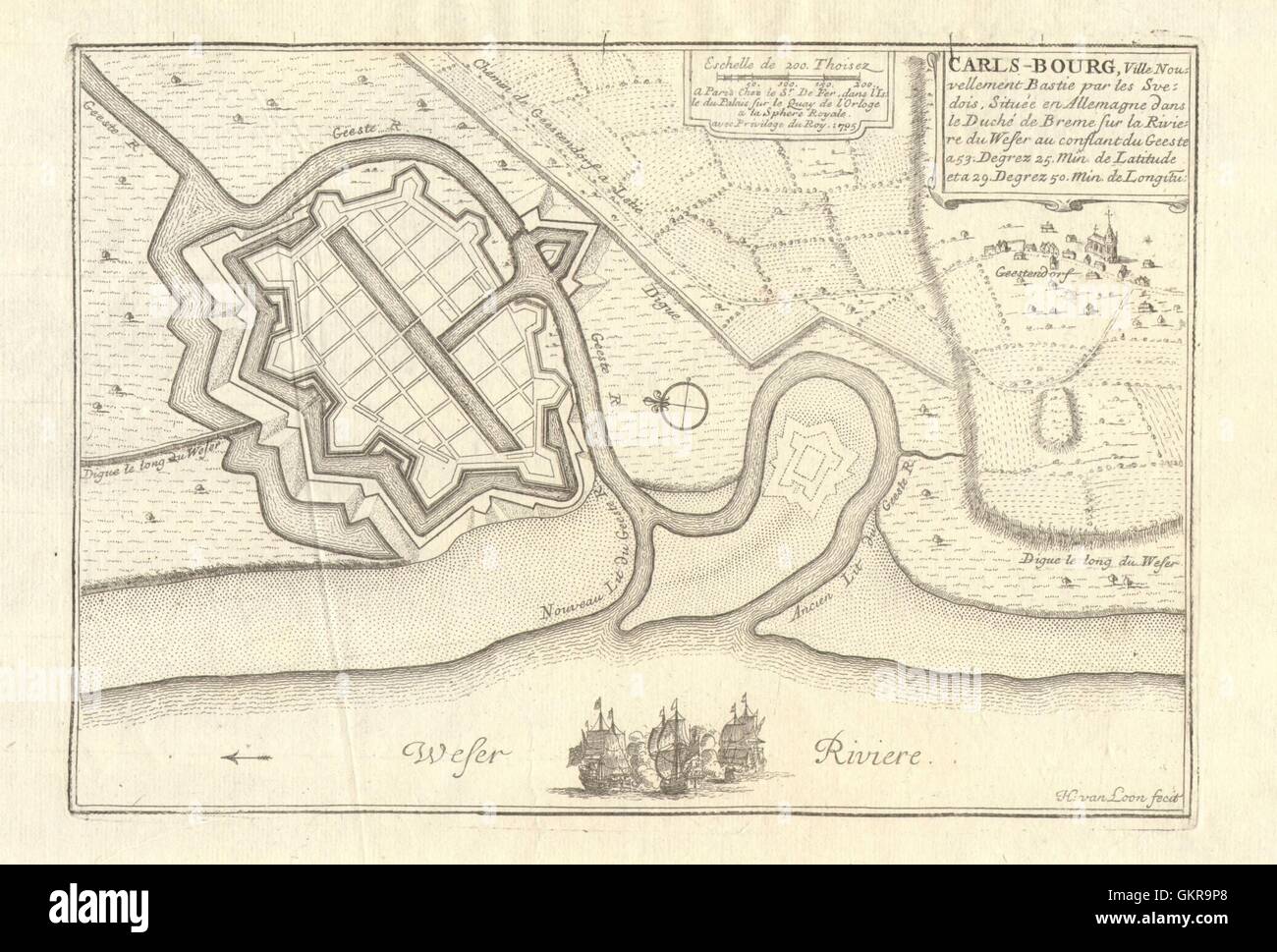 'Carls-Bourg', now Bremerhaven. Carlsburg town/city plan. DE FER, 1705 ...