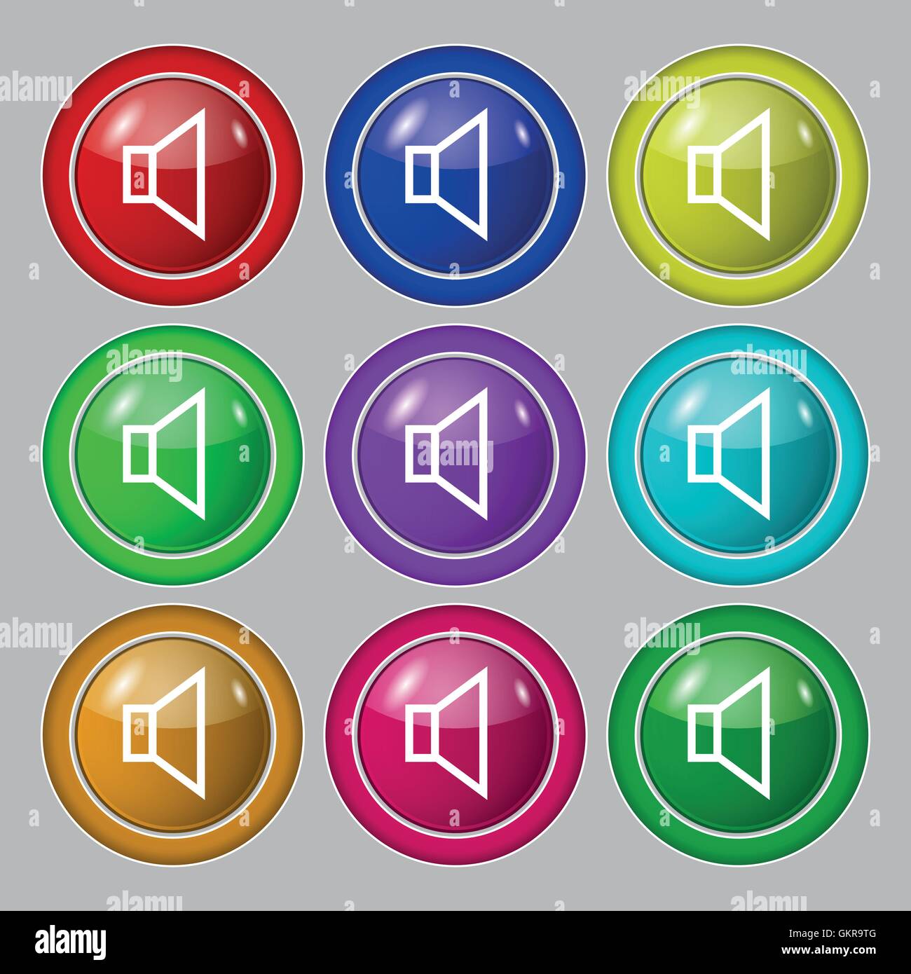 volume, sound icon sign. symbol on nine round colourful buttons. Vector ...