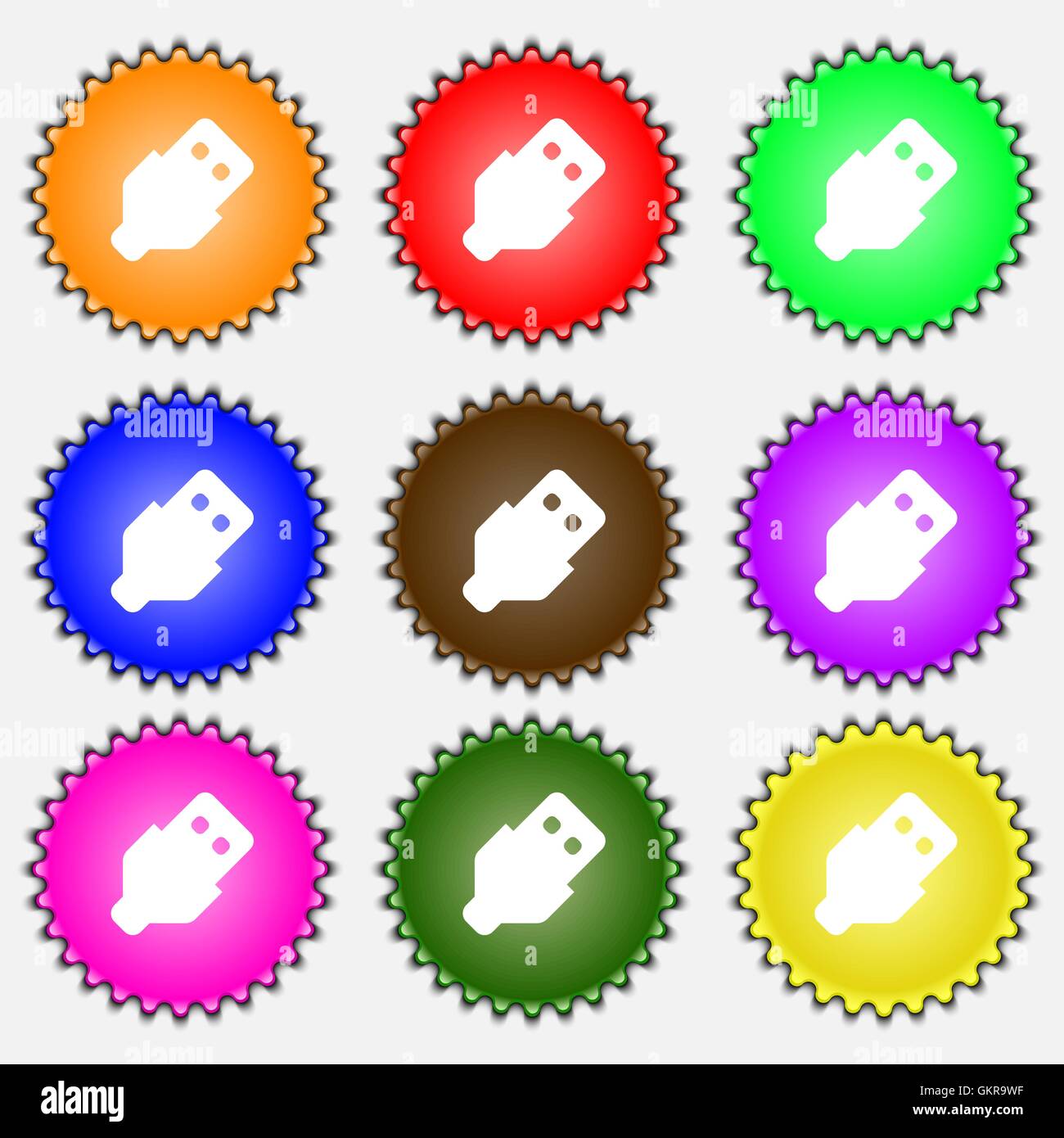 USB icon sign. A set of nine different colored labels. Vector Stock ...