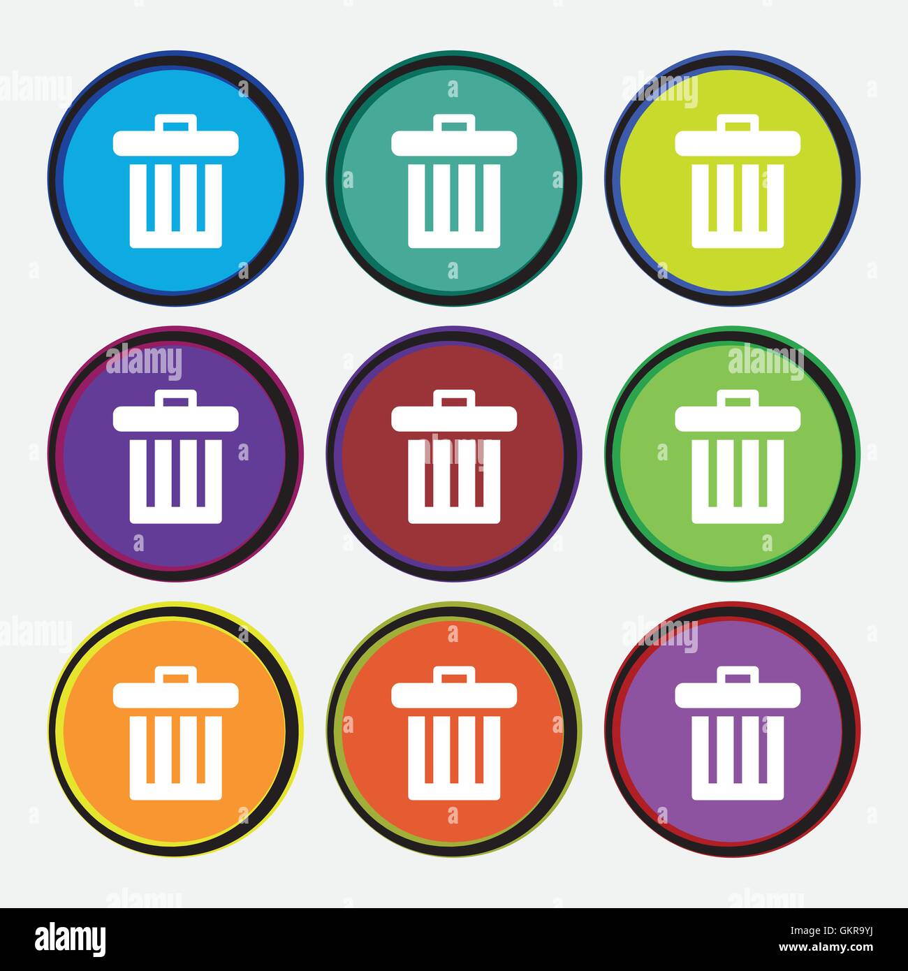 Recycle bin icon sign. Nine multi colored round buttons. Vector Stock ...