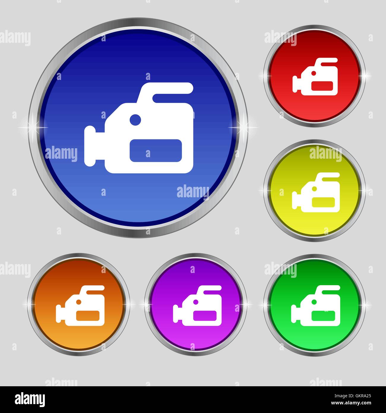 video camera icon sign. Round symbol on bright colourful buttons ...