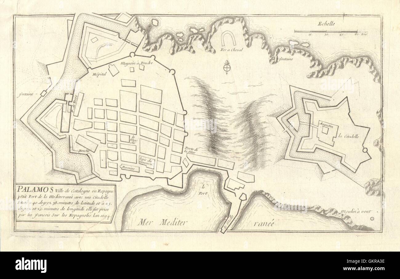 Palamos. Plan of town/city & fortifications. Spain. DE FER, 1705 ...