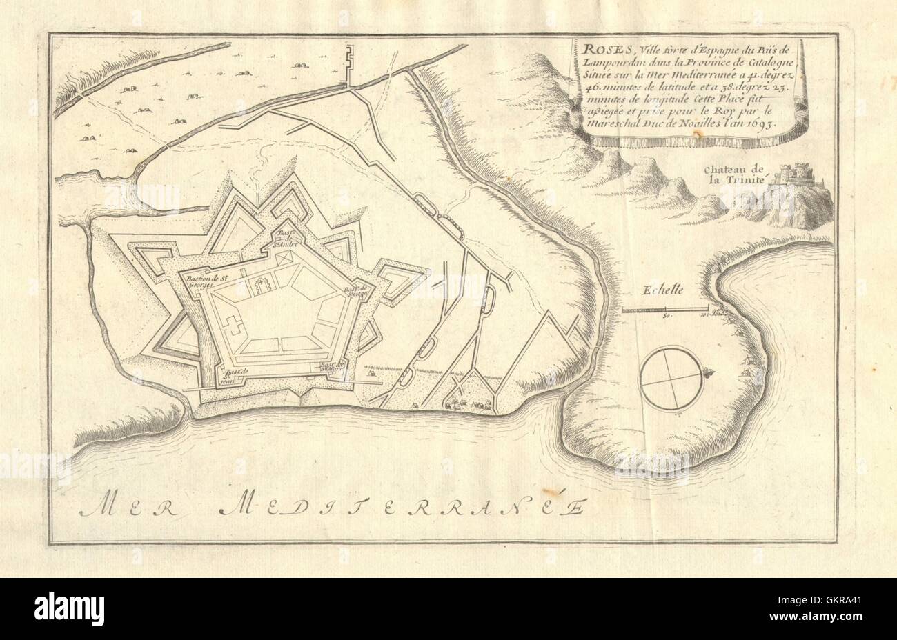 'Roses'. Rosas, Catalonia. Fortified town/city plan. Spain. DE FER ...