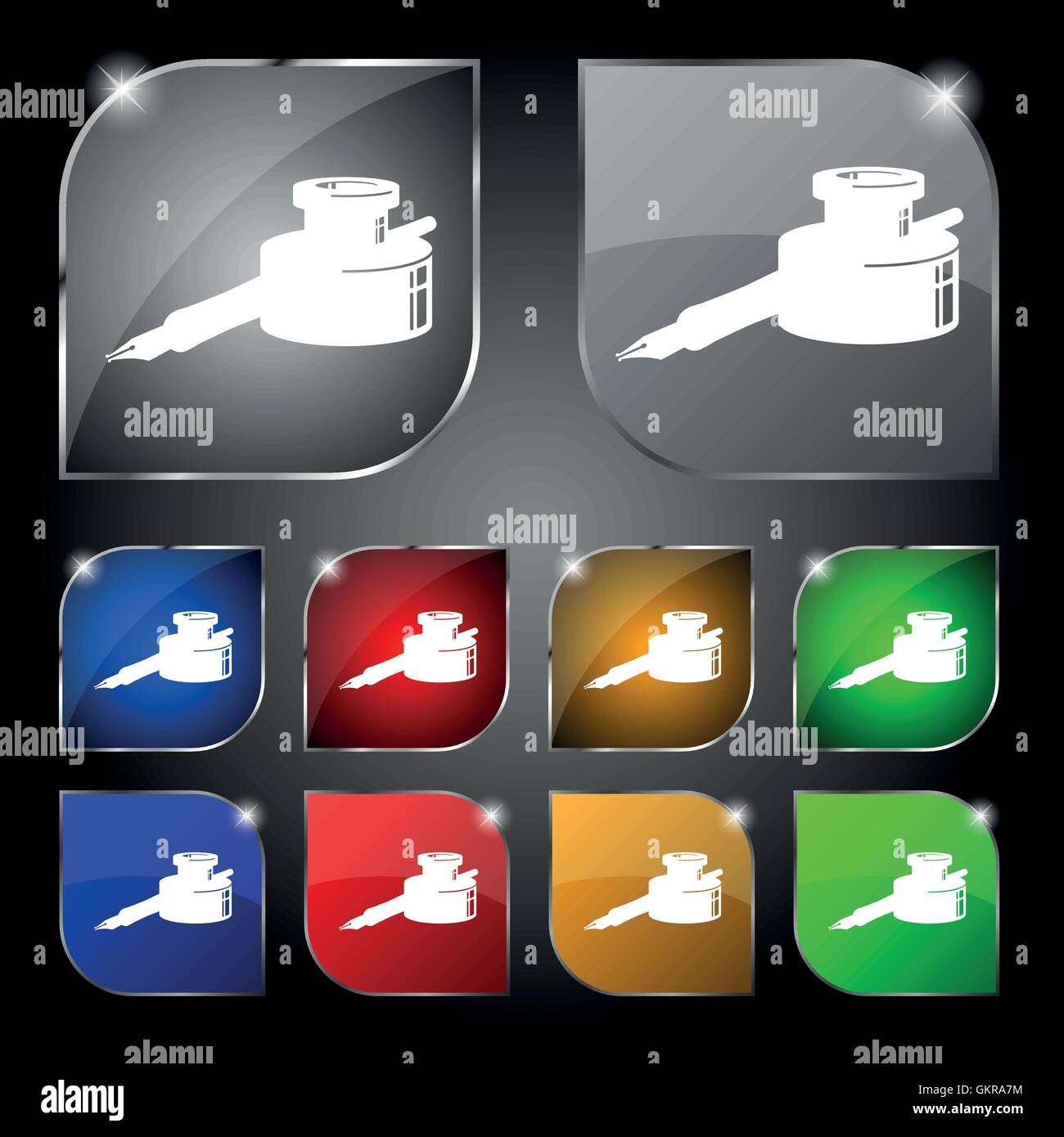 pen and ink icon sign. Set of ten colorful buttons with glare. Vector ...