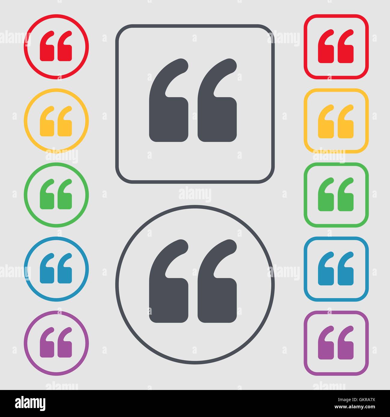 Double quotes at the beginning of words icon sign. symbol on the Round ...